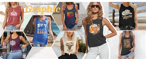 Gemlon Womens Tank Tops Summer Graphic Basic Casual Loose Sleeveless