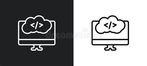 Computing Code Outline Icon In White And Black Colors Computing Code Flat Vector Icon From