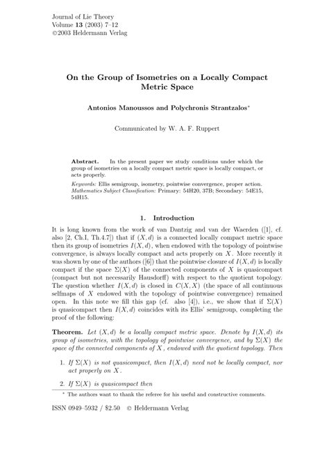Pdf On The Group Of Isometries On A Locally Compact Metric Space