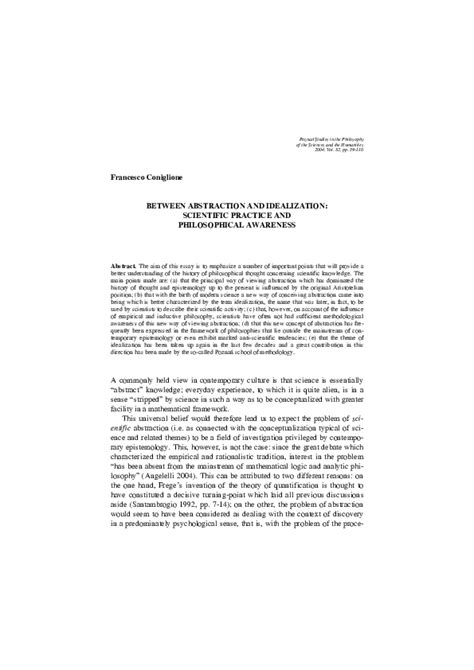 Pdf Between Abstraction And Idealization Scientific Practice And Philosophical Awareness