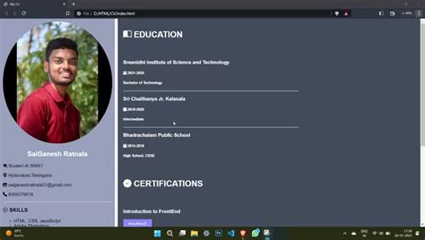 Video Sai Ganesh Ratnala On Linkedin Html Css Resume