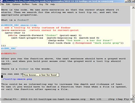 Tool Tips On Text In Emacs