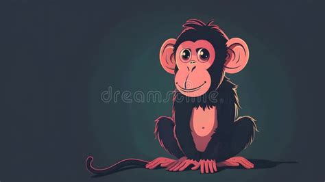 Cartoon Monkey Sitting On Ground With Happy Expression Stock Image