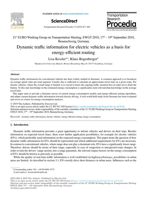 Pdf Dynamic Traffic Information For Electric Vehicles As A Basis For Energy Efficient Routing