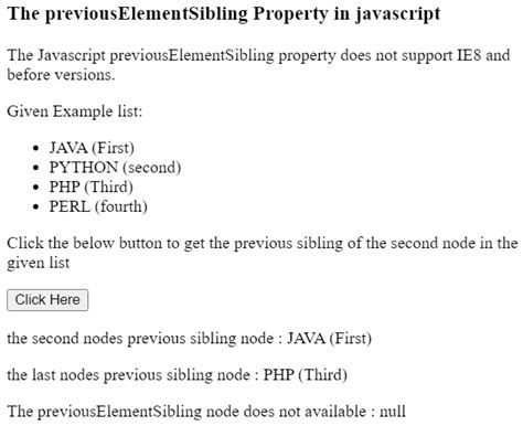 PreviousElementSibling Property In Javascript Tpoint Tech