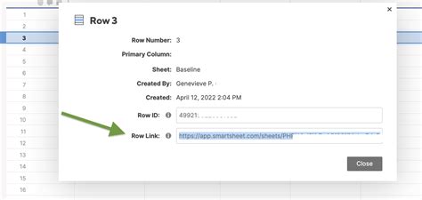 row id or link smartsheet community