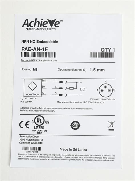 Inductive Proximity Sensor Mm Diameter X Mm Body Mm Range PN PAE AN F AutomationDirect