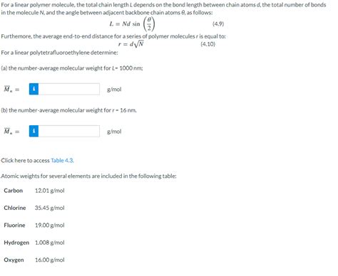 Solved For A Linear Polymer Molecule The Total Chain Length