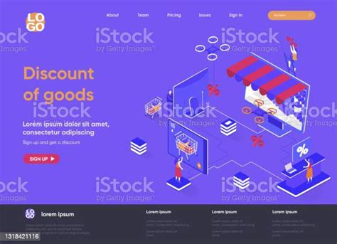 상품 등가 시착륙 페이지의 할인 계절 할인 및 특별 제공 소매 광고 및 판매 제안 Isometry 웹 페이지 웹 사이트 플랫 벡터 일러스트와 사람 문자 개념에 대한 스톡