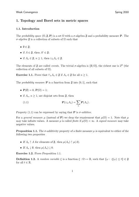 Lecture Notes Topology And Borel Sets In Metric Spaces Weak Convergence Spring 2010 Weak