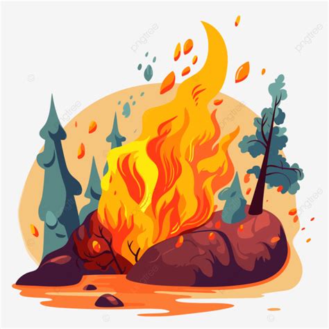 Wildfire Clipart Cartoon Fire With Trees And Stones On A White