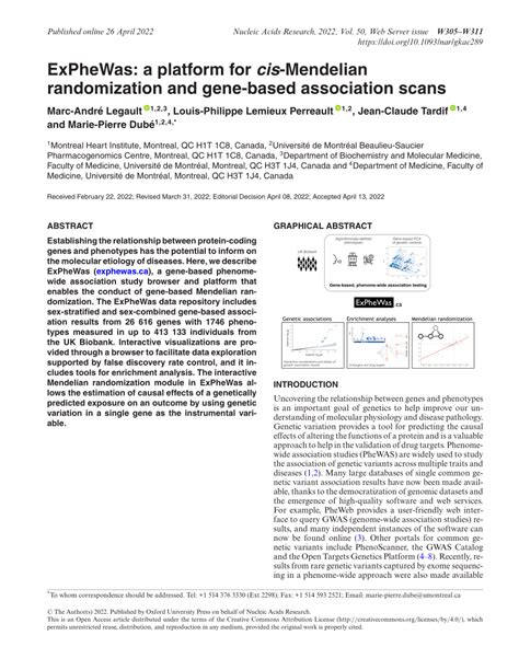 Pdf Exphewas A Platform For Cis Mendelian Randomization And Gene