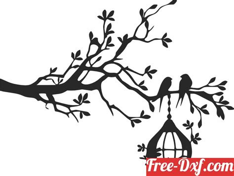 Download Tree Branch With Birds Cage NU Yw High Quality Free Dxf