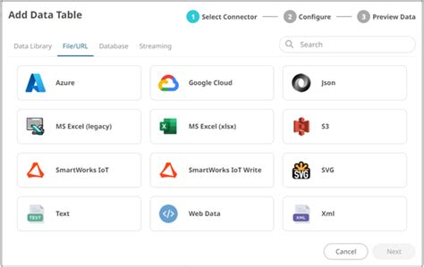 Altair Panopticon Web Authoring Help Working With Add Data Table Wizard