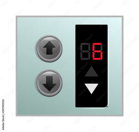 Elevator Arrow Button And Digit On Isolated Panel On White Stock Vector