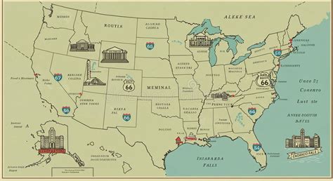 Retro Style Map Of The United States With Altered State Names And