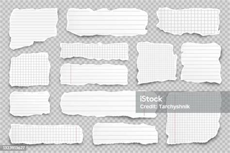 투명한 배경에 찢어진 종이 스트립 찢어진 가장자리가있는 현실적인 구겨진 종이 스크랩 노트북 페이지의 줄 지어 조각 벡터