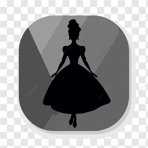 실루엣의 우아한 디즈니 공주 아이콘 벡터 흰색 배경에 신데렐라의 단순한 검은 아이콘 그림자 없음 작은 프레임 중앙 Png 일러스트 및 벡터 에 대한 무료 다운로드