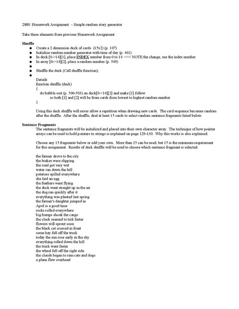 Assignment Sample Random Story Generator Engineering Software Technique Eel 2880 Docsity