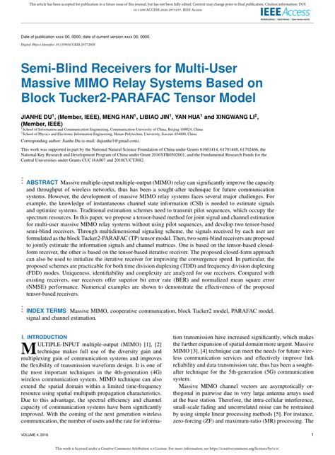 Pdf Semi Blind Receivers For Multi User Massive Mimo Relay Systems