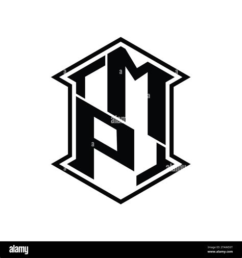 Mp Letter Logo Monogram Hexagon Shield Shape Up And Down With Sharp Corner Isolated Style Design