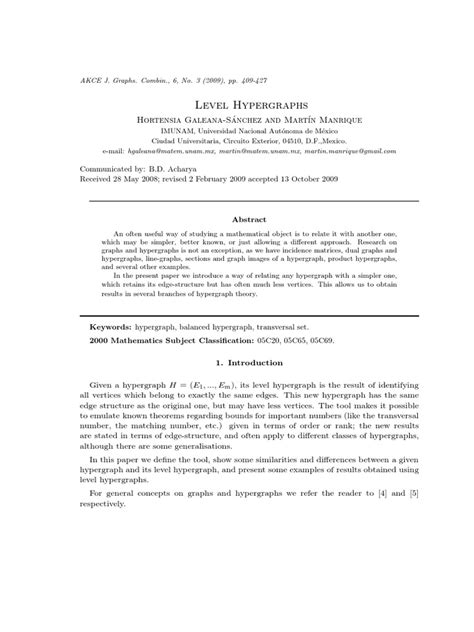 Level Hypergraphs Pdf Vertex Graph Theory Theorem