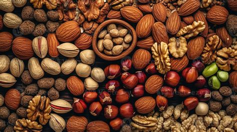 Realistic Photo Of Different Kind Of Nuts Top View Nuts Scenery