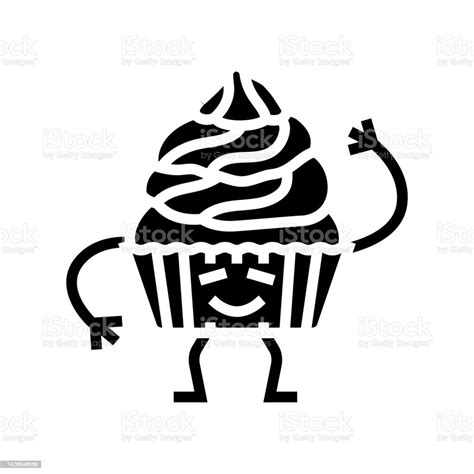 컵케이크 디저트 캐릭터 글리프 아이콘 벡터 일러스트 레이 션 귀여운에 대한 스톡 벡터 아트 및 기타 이미지 귀여운 낙서