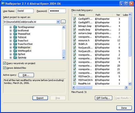 VssReporter 2 1 A Visual SourceSafe Reporting Tool For Build