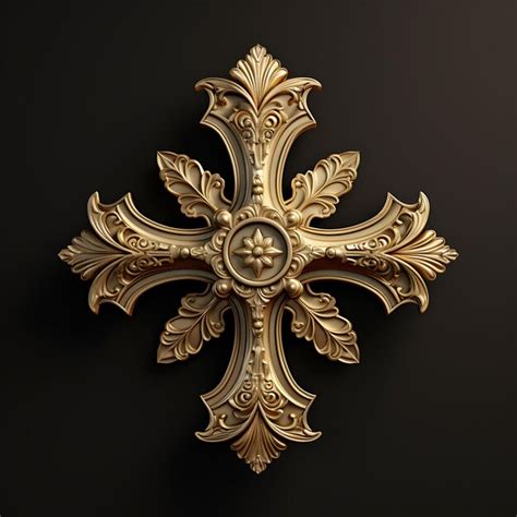 Premium Photo 3d Render Of Brass Cross With Embossed Pattern And