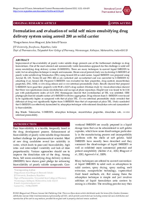 Pdf Formulation And Evaluation Of Solid Self Micro Emulsifying Drug Delivery System Using