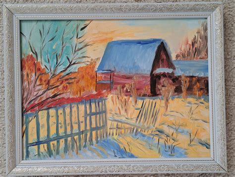 Картина на холсте маслом На краю деревни в интернет магазине на Ярмарке Мастеров Картины