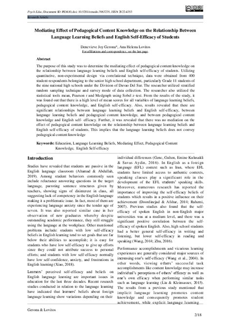 Pdf Mediating Effect Of Pedagogical Content Knowledge On The Relationship Between Language