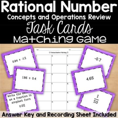 Rational Numbers Concepts And Operations Review Task Cards Matching Game