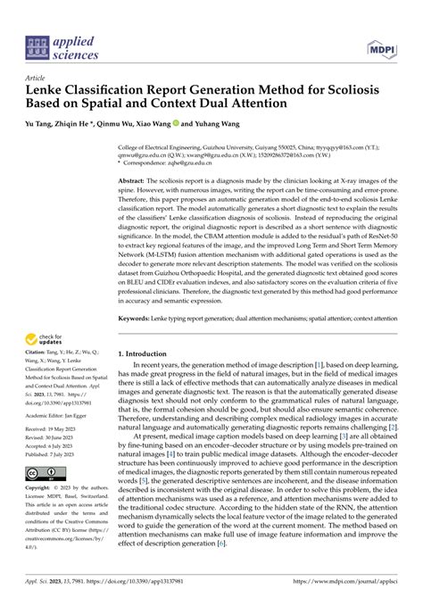 Pdf Lenke Classification Report Generation Method For Scoliosis Based On Spatial And Context