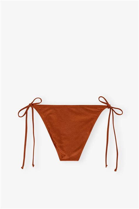 Copper Brown Brown String Bikini Briefs Ganni Uk