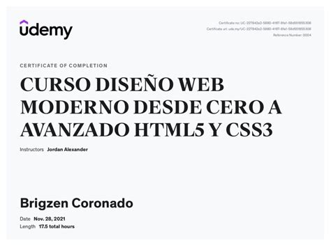 Html5 And Css3 By Udemy Certificate Brigzen Cv Card