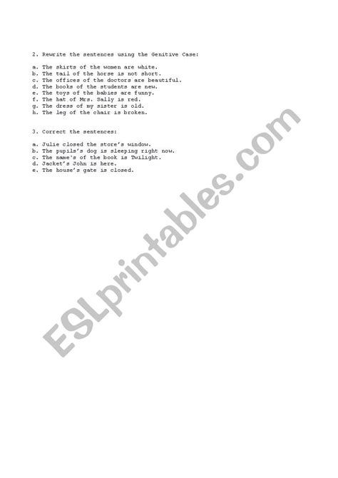 Exercises For Beginners Genitive Case Esl Worksheet By Giovnuccio