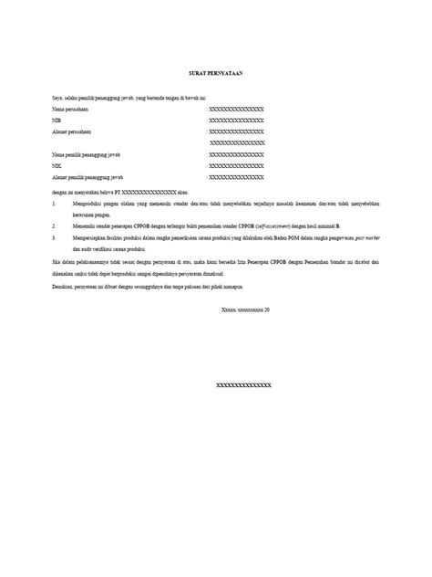 Surat Pemenuhan Standar Penerapan Cppob Pdf