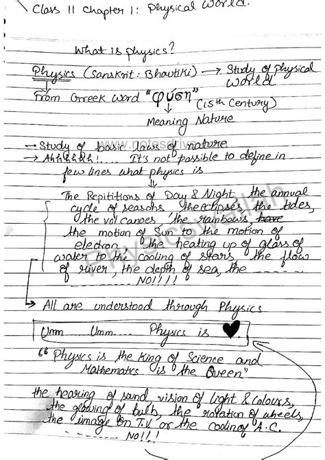 Mp Board Class 11th Physics Handwritten Notes English Medium Ch1