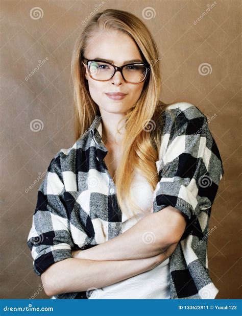 Young Pretty Girl Teenager In Glasses Making Selfie At School S Stock Image Image Of Girl