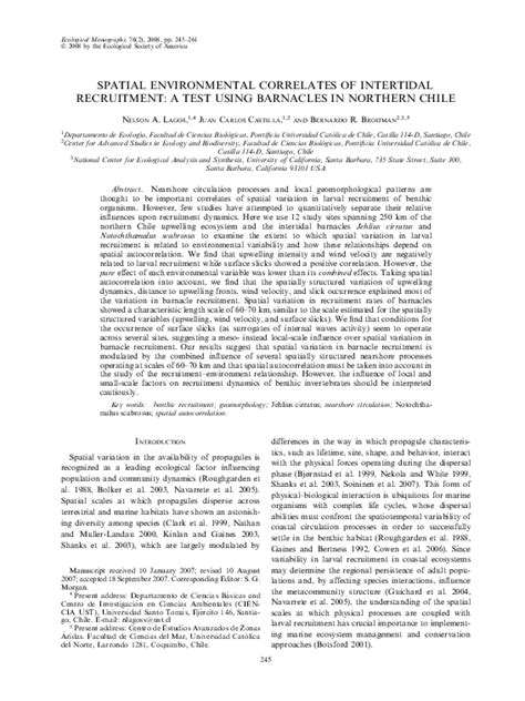 Spatial Environmental Correlates Of Intertidal Recruitment A Test Using Barnacles In Northern Chile