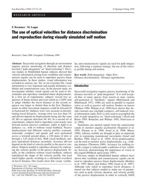 Pdf The Use Of Optical Velocities For Distance Discrimination And