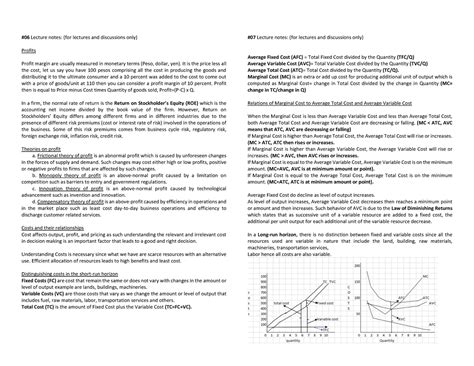Managerial Economics Note 03 06 Lecture Notes For Lectures And Discussions Only Profits