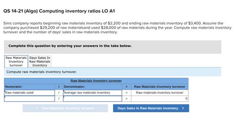 solved qs 14 21 algo ﻿computing inventory ratios lo a1sims