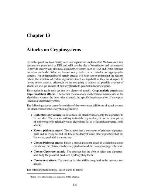 Attacks On Cryptosystems Chapter 13 Attacks On Cryptosystems Up To