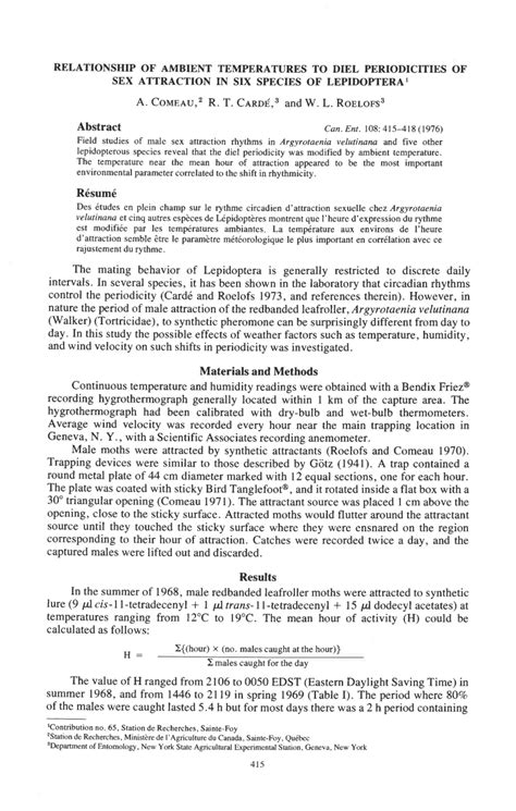 Pdf Relationship Of Ambient Temperatures To Diel Periodicities Of Sex