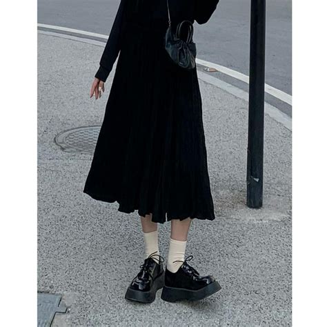 กระโปรงยาว เอวสูง ทรงเอ สีดํา แฟชั่นฤดูใบไม้ผลิ สําหรับสตรี 2021 4415 79qingxiner Th Thaipick