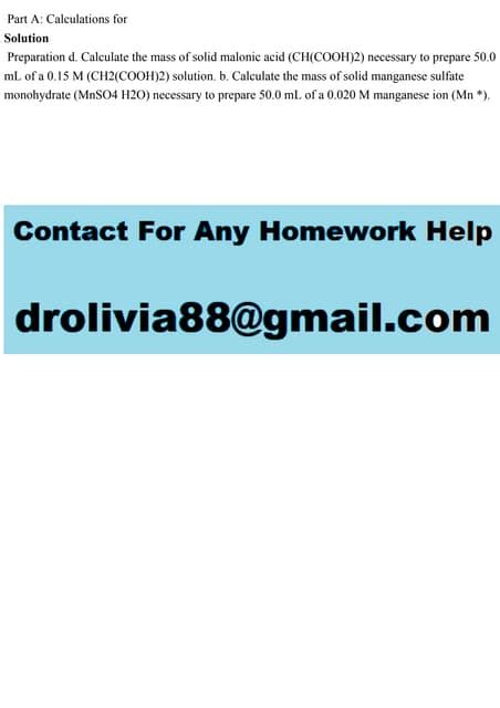 Part A Calculations For Solution Preparation D Calculate The Mass Opdf Part A Calculations For Solution Preparation D Calculate The Mass Opdf