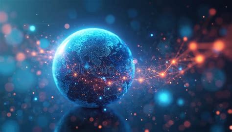 Global Digital Network Connects World Futuristic Illustration Shows Earth With Glowing Network